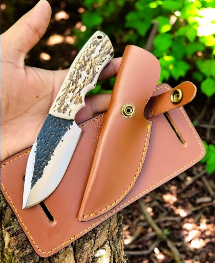 Sharpest Skinning Knife with Antler Horn Handle & Leather Sheath – Whi ...