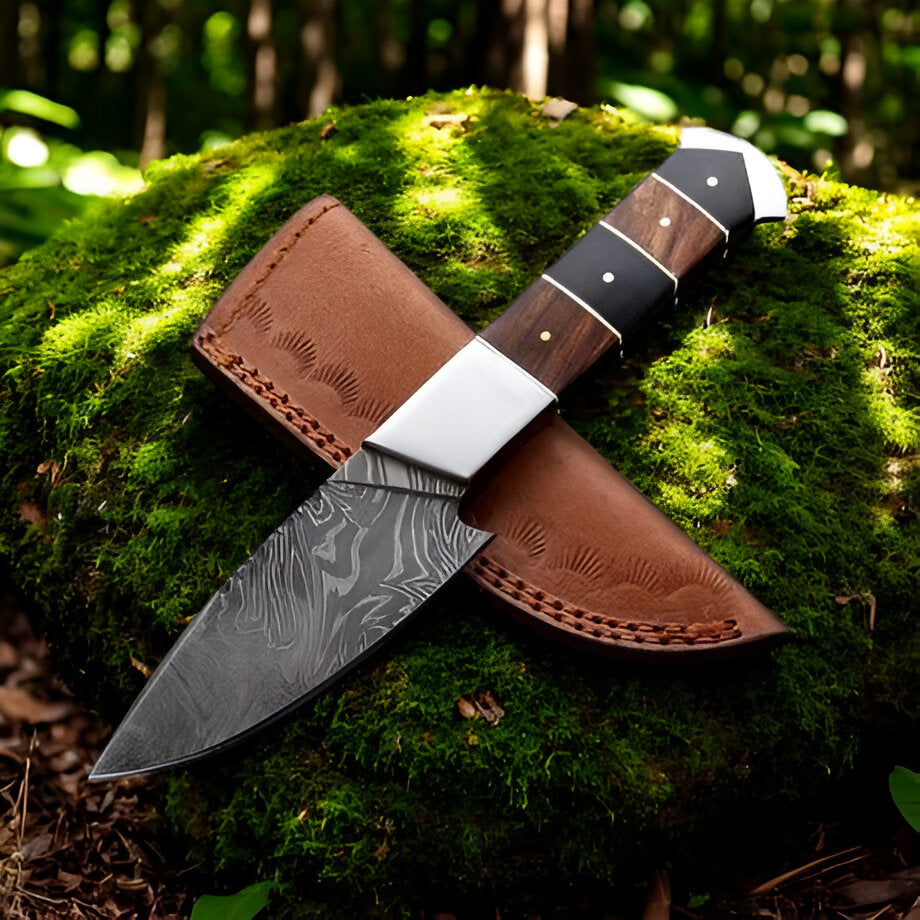 Firestorm Damascus Steel Skin Knife – 8" Rosewood & Buffalo Horn Handl ...