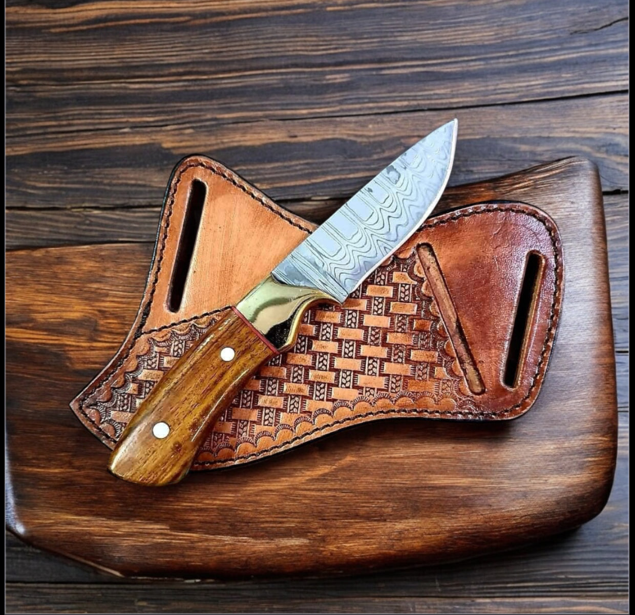 Western Fixed Blade Knife – Handmade Damascus Steel with Rosewood Hand ...