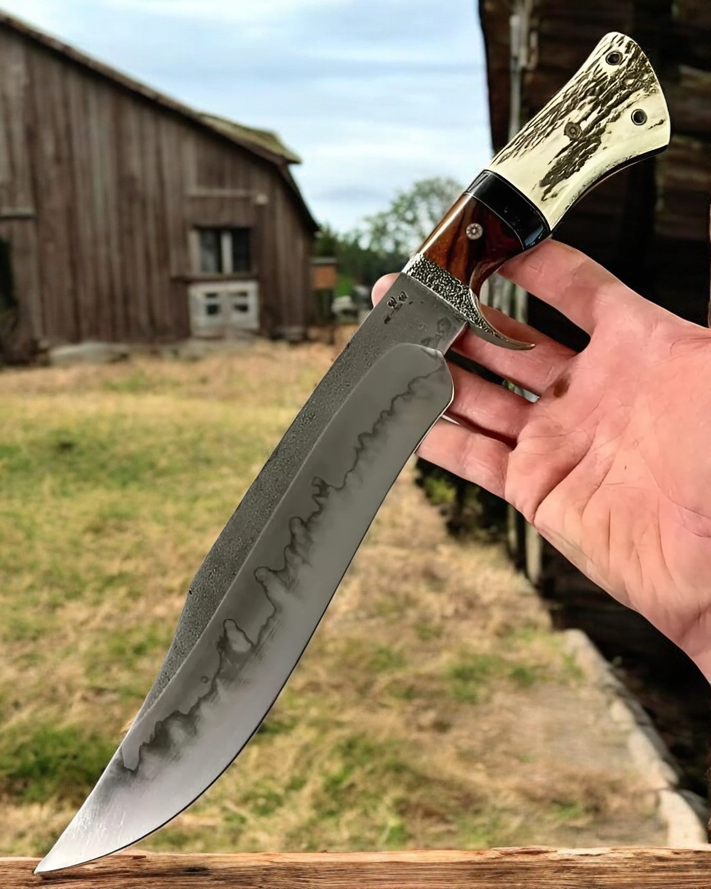 Fixed Blade Custom Bowie Knife - High Carbon Steel & Antler Handle ...